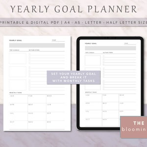Printable Yearly Goal Planner | A4, A5, Letter, Half Letter | Year-long ...