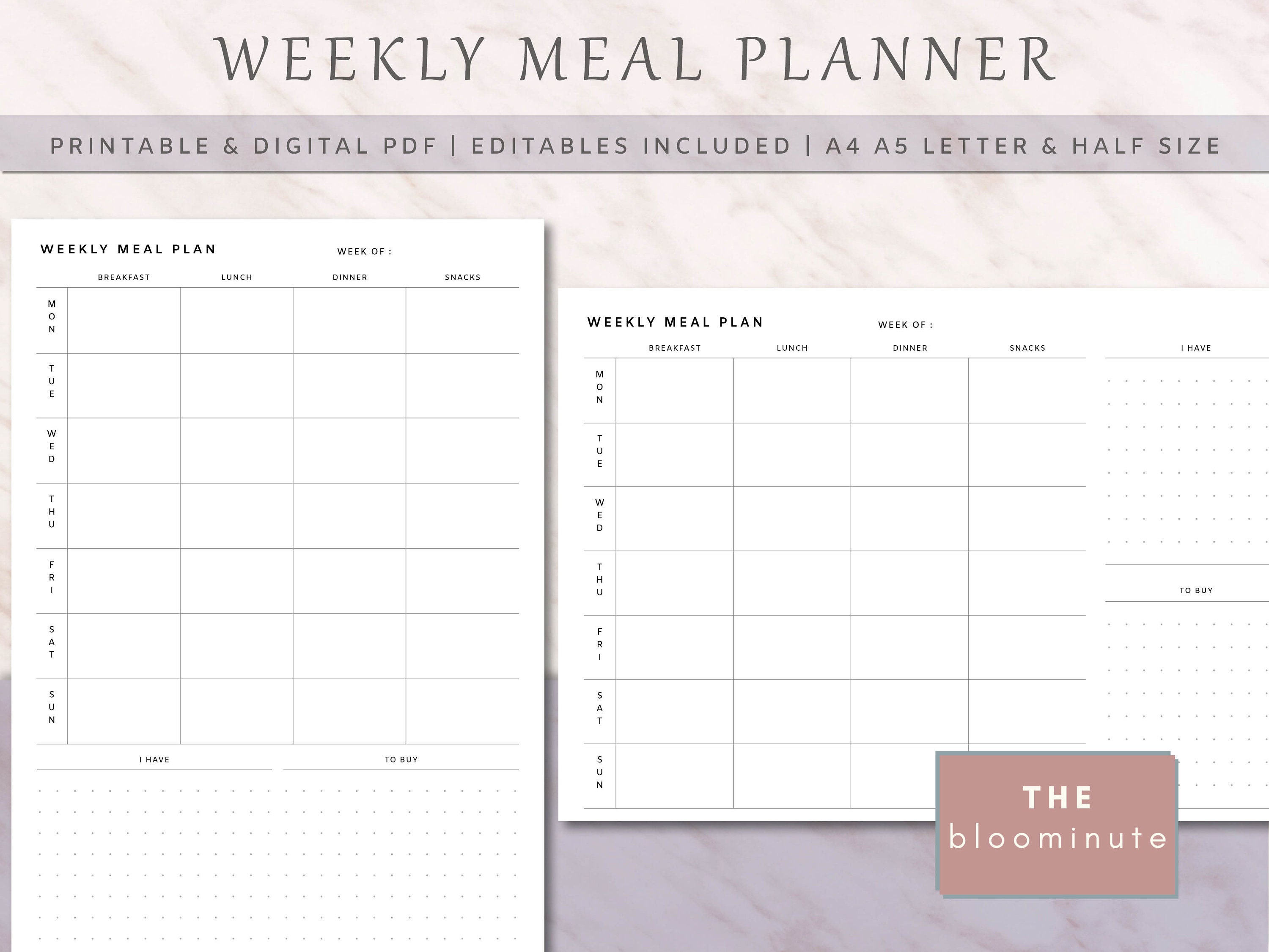 Editable Weekly Meal Planner Horizontal & Vertical Style A4 A5 US ...