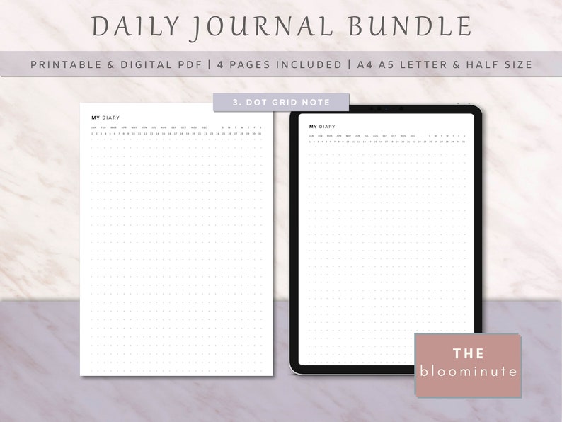 Printable & Digital Day Reflection Journal Pages, Lined, Dot Grid ...