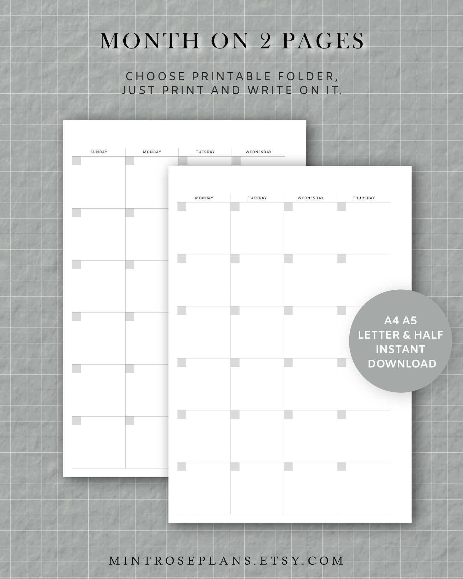 Month on 2 Pages Editable Planner Undated Monthly Planner | Etsy