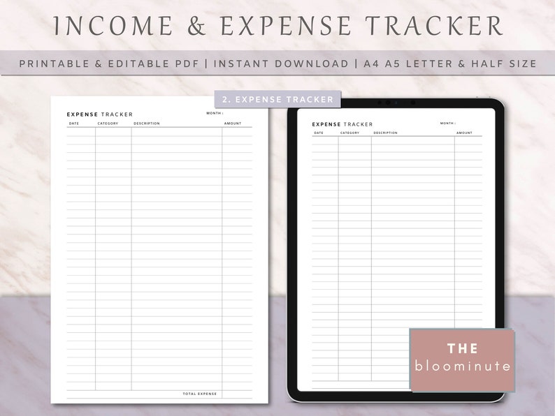 Income & Expense Tracker Editable | A4 A5 US Letter and Half ...