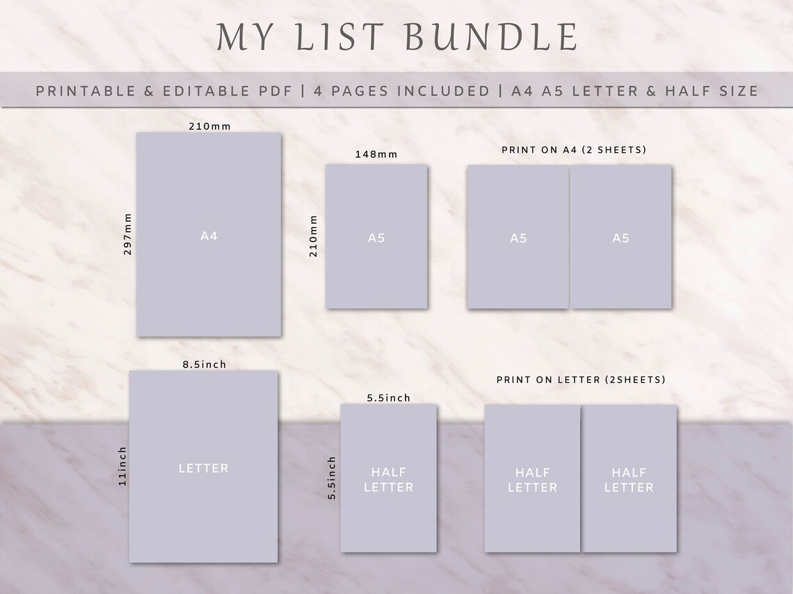 Editable to Do Lists 4-in-1 Bundle Blank Checklist Planner Insert A4 ...
