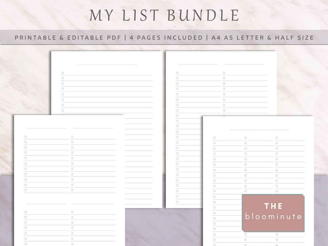 Editable to Do Lists 4-in-1 Bundle Blank Checklist Planner Insert A4 ...