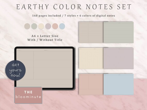 168 Horizontal Earthy Color Digital Note Taking Template Dot | Etsy