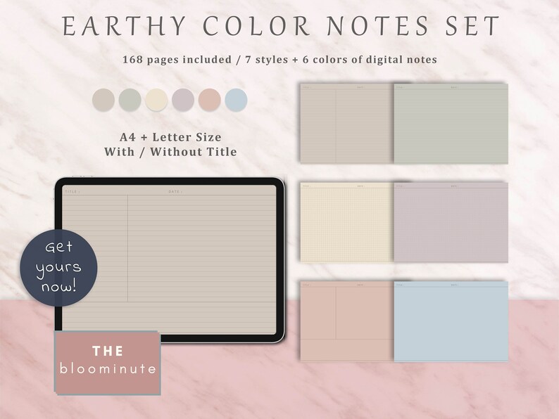 168 Horizontal Earthy Color Digital Note Taking Template, Dot, Grid ...