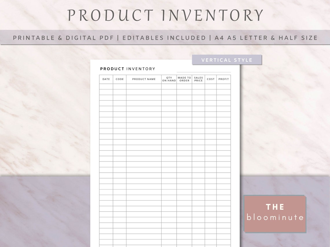 Editable Product Inventory Template, Horizontal&vertical, A4, A5 ...