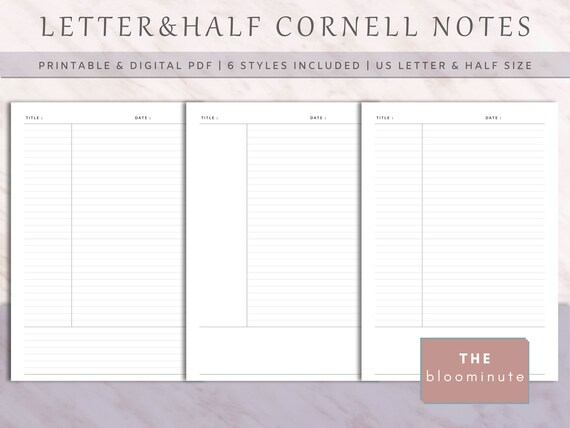 Ink Friendly Printable Cornell Note Kit Lecture Note for - Etsy