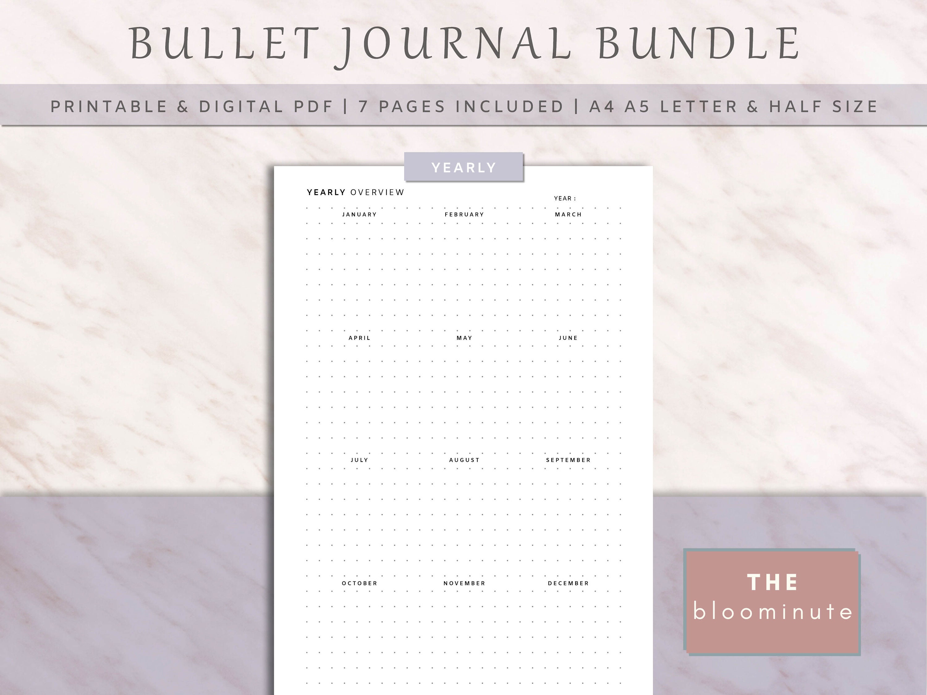 4-in-1 Bullet Journal Bundle, Yearly, Monthly, Weekly, Daily, Printable ...