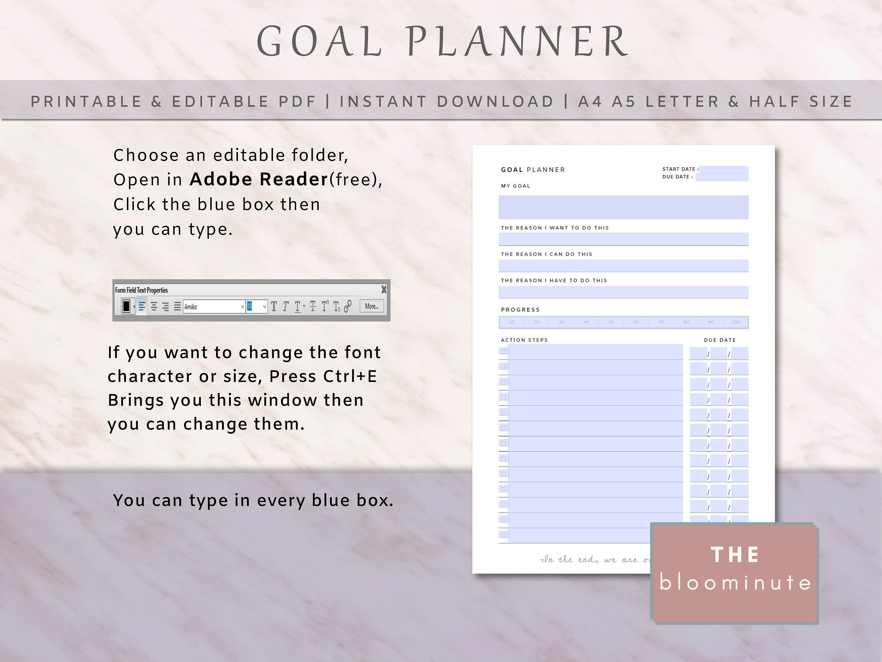 Editable Dream Goal Planner Worksheets, Goal Setting Planner, A4, A5 ...