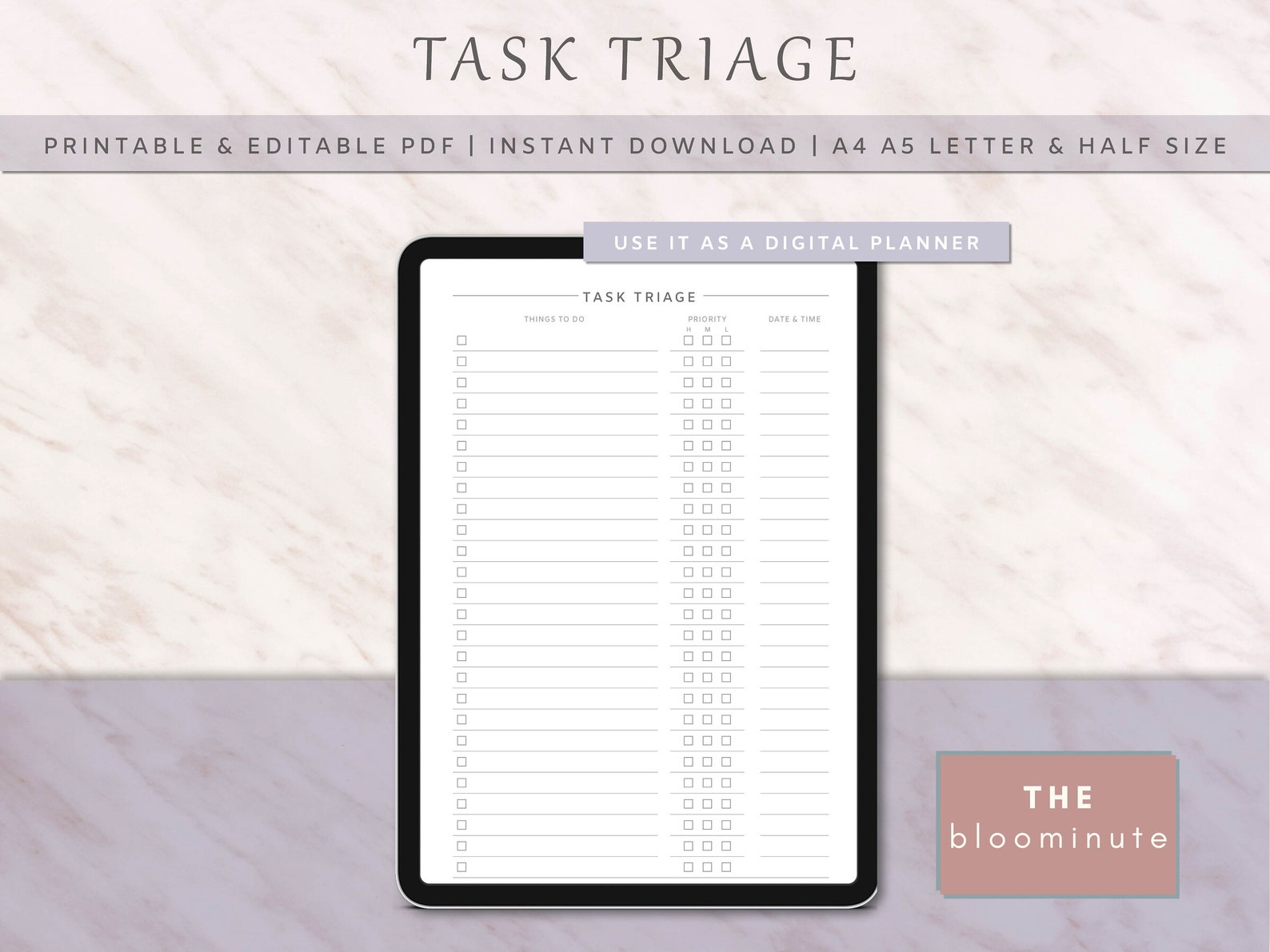 Minimalist Task Triage Printable & Editable to Do List Template Digital Planner Refill A4 A5 ...