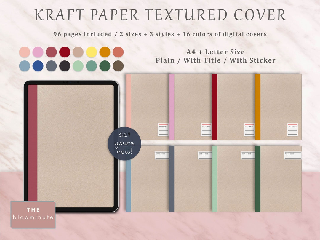 96 Kraft Paper Textured Goodnotes Digital Covers, Unique Digital ...