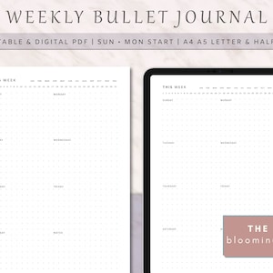Printable Week on 1 Page Bullet Journal Template, Monday, Sunday Start ...