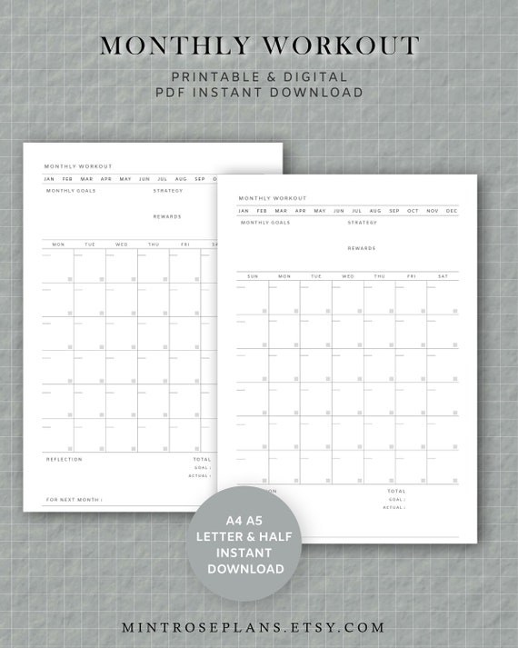 Monthly Workout Planner Printable Workout Routine Planner | Etsy