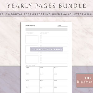 Printable Yearly Pages Bundle | A4, A5, Letter & Half | Year-long ...