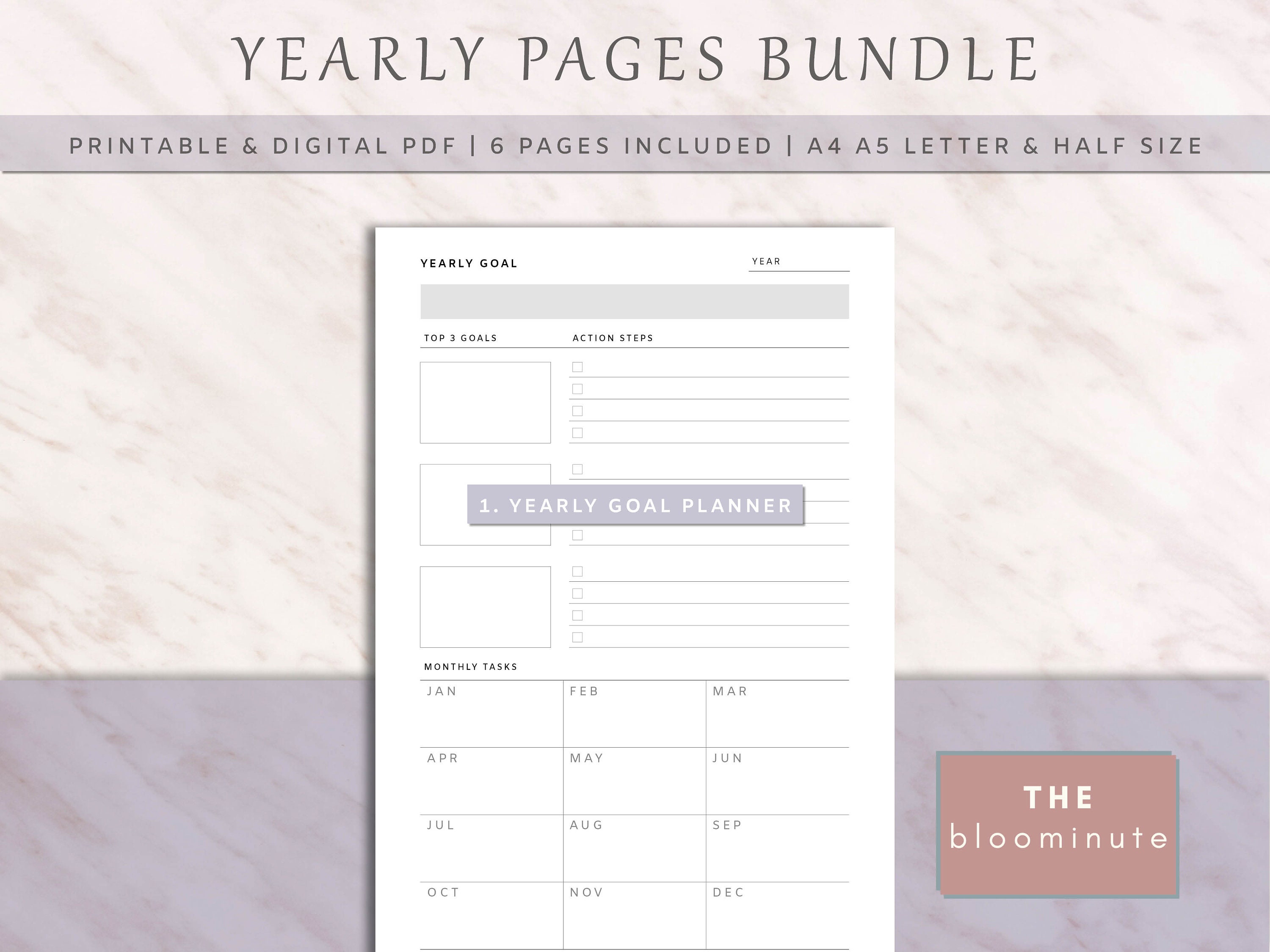 Printable Yearly Pages Bundle | A4, A5, Letter & Half | Year-long ...