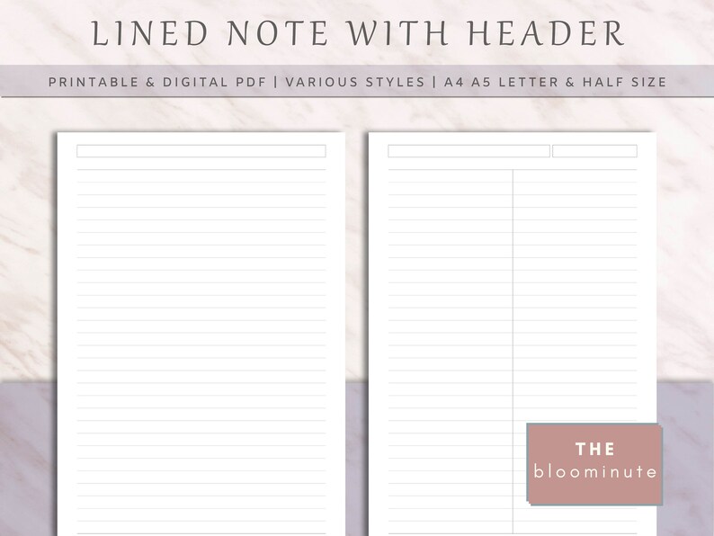 Study Lined Note Taking Papers Printable | Lined Note Bundle | A4, A5 ...
