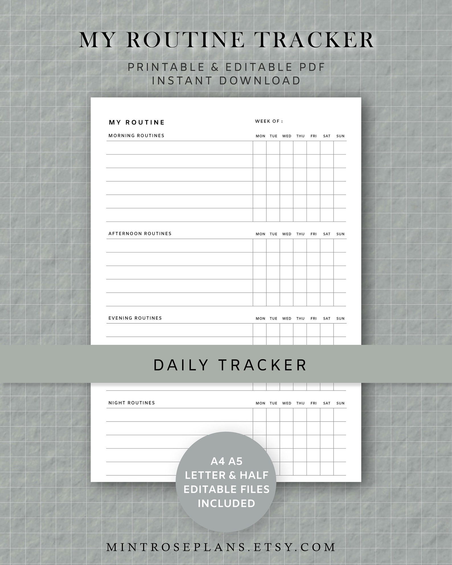 Daily Routine Tracker Printable & Editable PDF Weekly Habit | Etsy