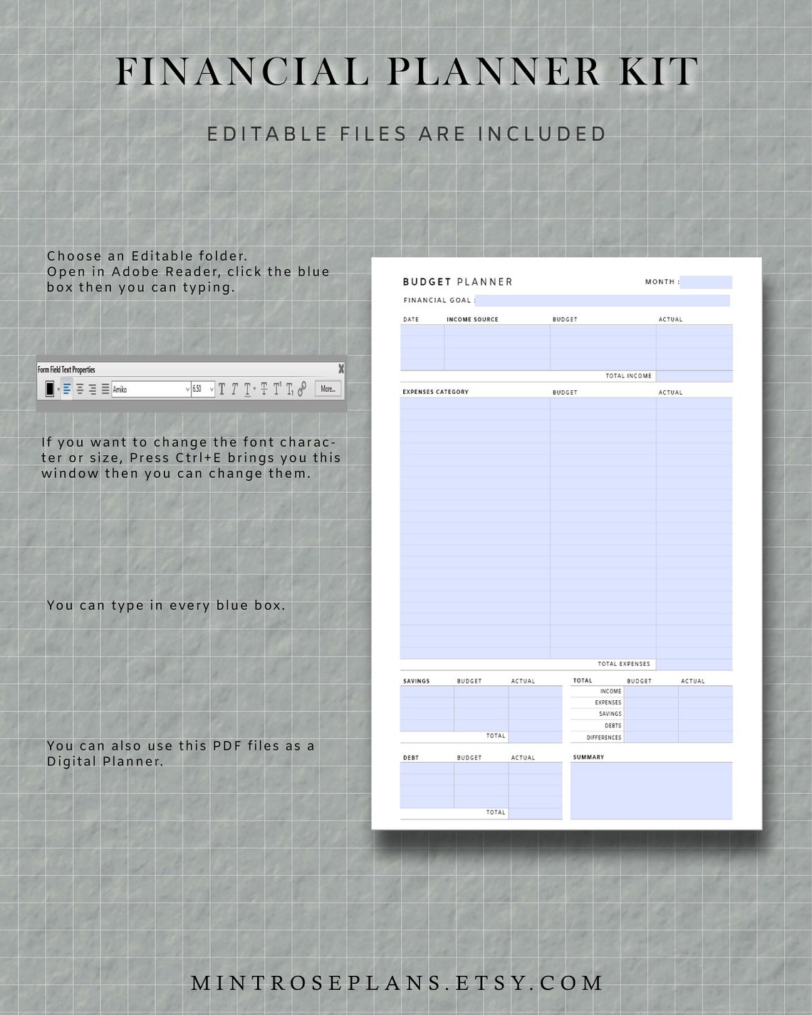 6-in-1 Editable Financial Planner Sheets Budget Planner Kit | Etsy
