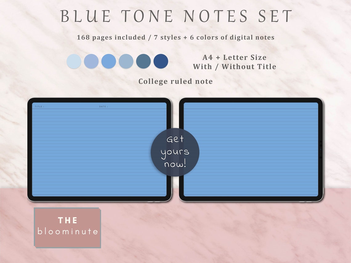 168 Horizontal Blue Color Digital Note Taking Template, Dot, Graph, Lin ...