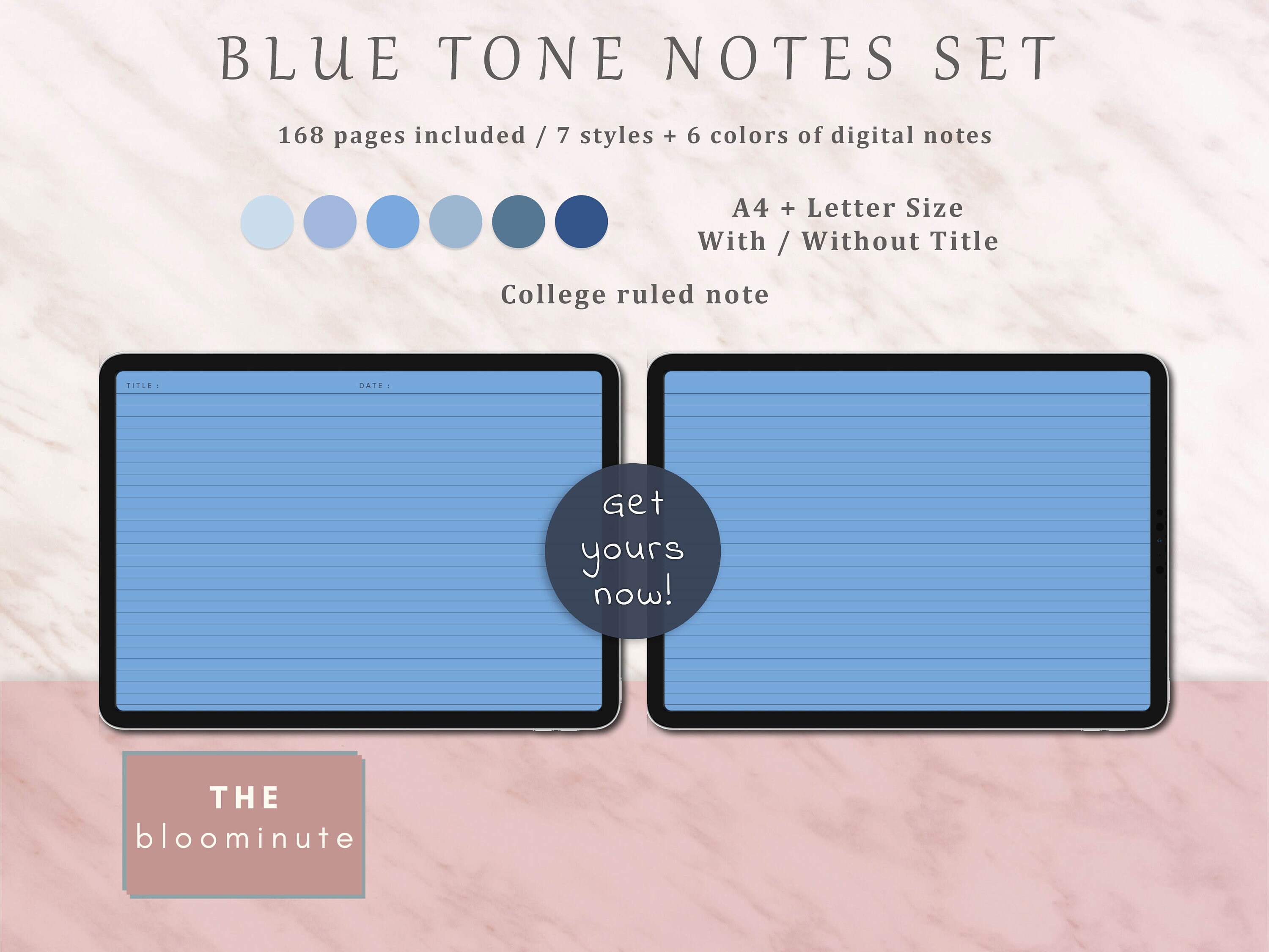 168 Horizontal Blue Color Digital Note Taking Template, Dot, Graph, Lin ...