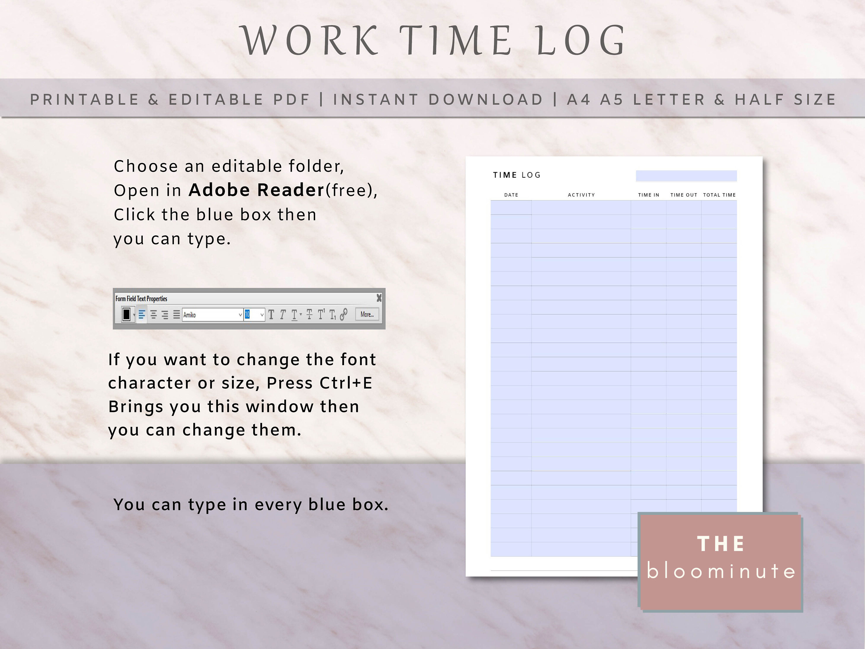 Minimalist Focus Time Tracker Editable PDF, Time Sheet Tracker, Work ...