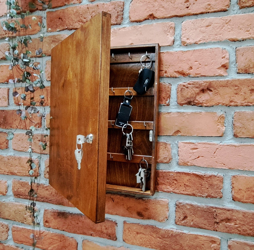 Personalized Lockable Hanging Wooden Key Box, Key Safe, Large Hanging ...