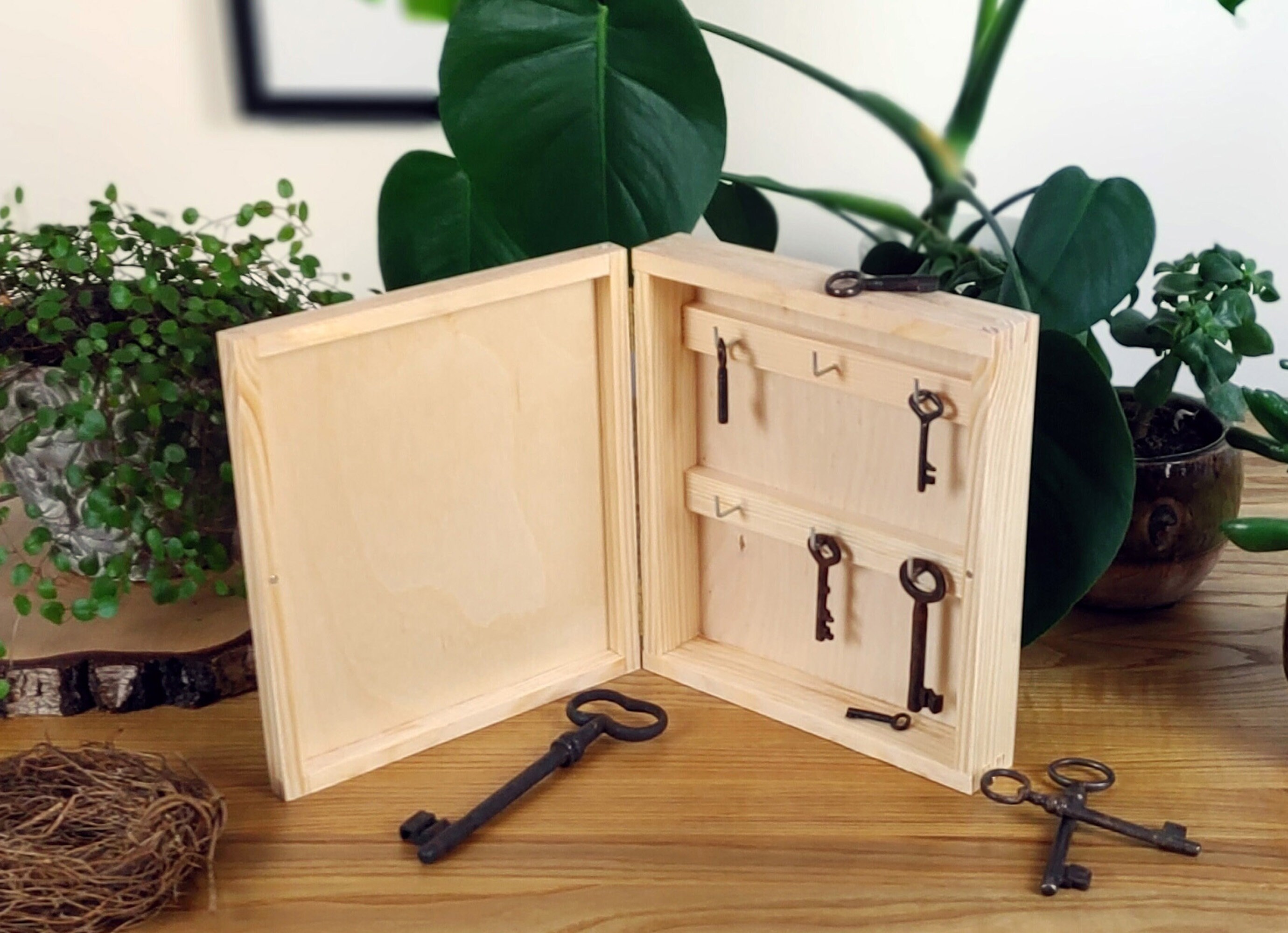 Natural Wooden White Key Box Hanging Key Box Key Hooks - Etsy
