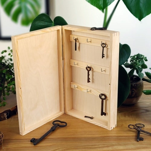 Natural Unpainted Wooden Key Box Hanging Key Box Key Hooks | Etsy