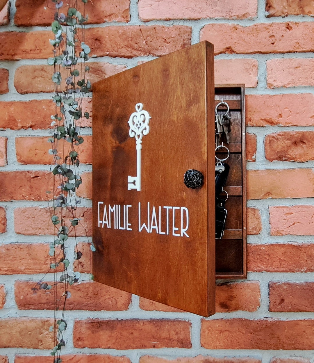Personalized Natural Wooden Family Key Box, Hanging Key Box, Key Hooks ...