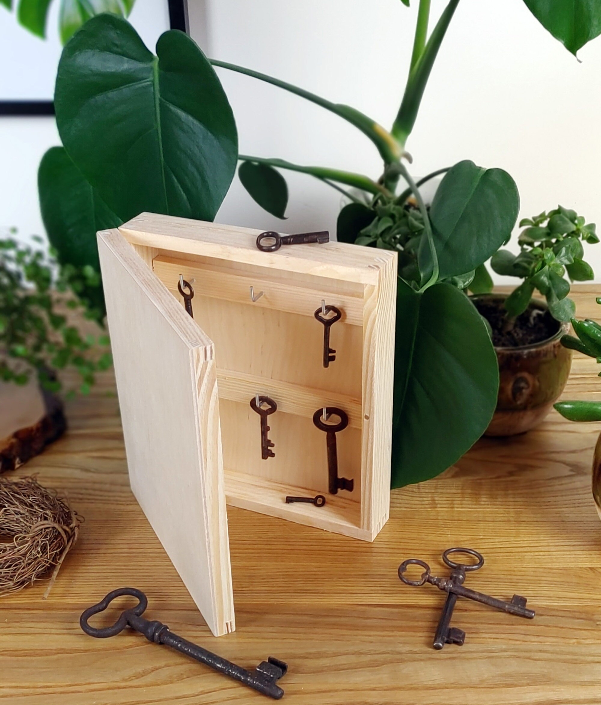 Natural Wooden White Key Box Hanging Key Box Key Hooks - Etsy