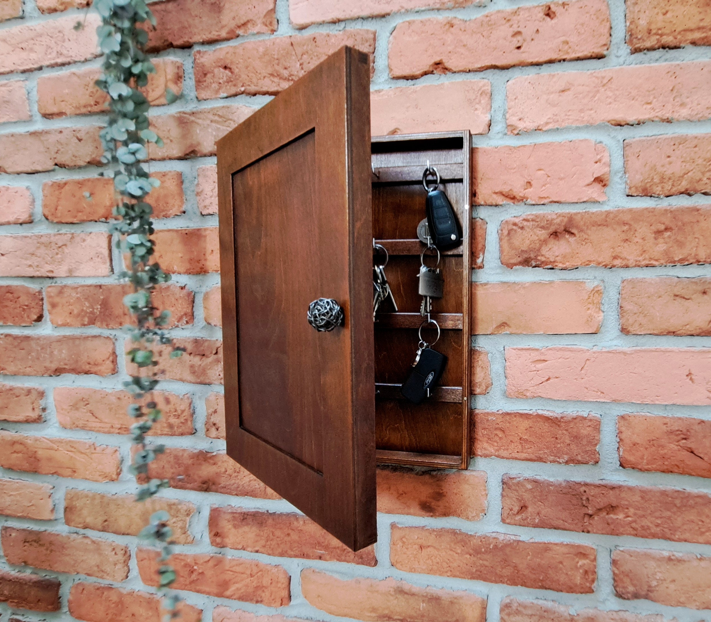 Walnut Dark Shutters Natural Wooden Family Big Key Box, Hanging Key Box ...
