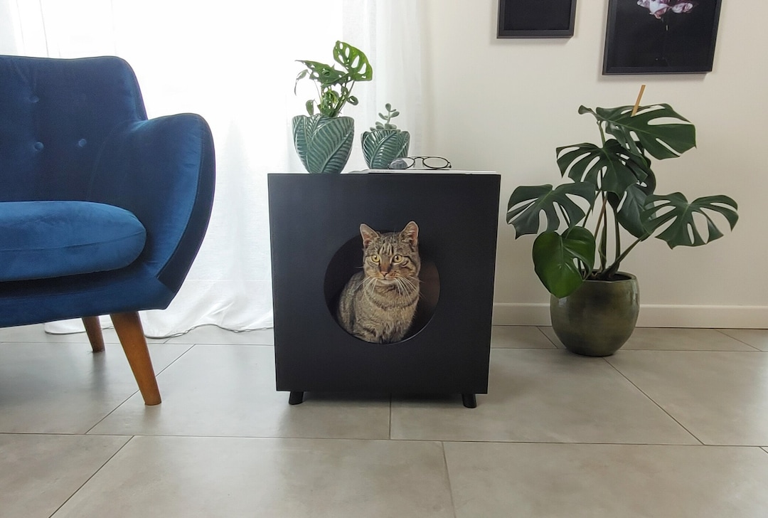 Cat Litter Box Enclosure With Litter Box and Spatula, Modern Pet House ...