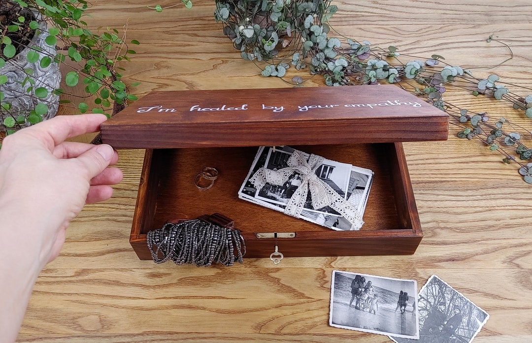 Lockable Natural Wooden Box With Lid and a Key, Storage Chest Keepsake ...