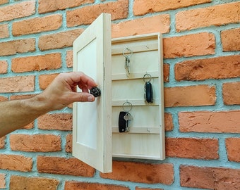 Walnut Dark Shutters Natural Wooden Family Big Key Box, Hanging Key Box ...