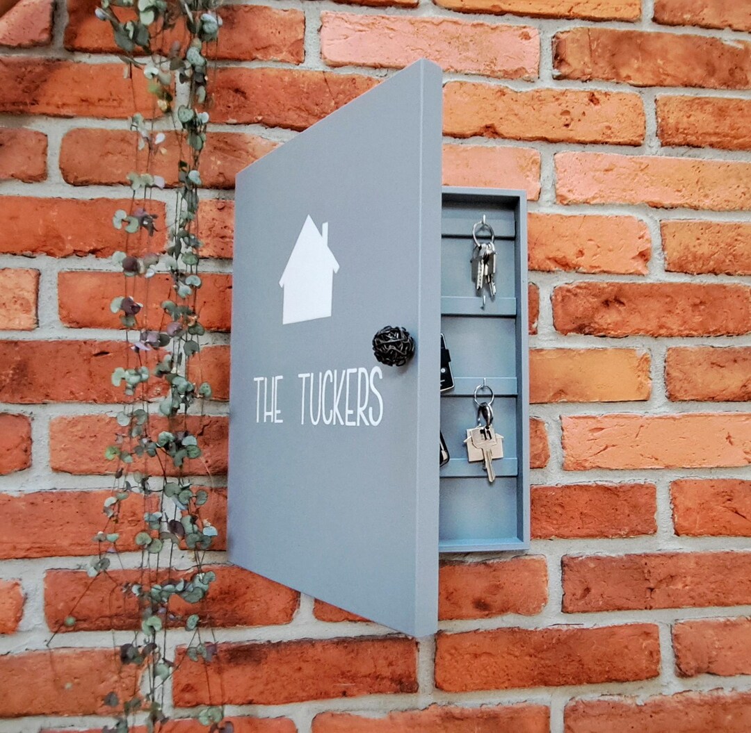 Natural Wooden Key Box to Hang on the Wall, Modern Gray Key Storage ...