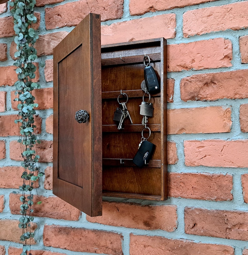 Walnut Dark Shutters Natural Wooden Family Big Key Box, Hanging Key Box ...