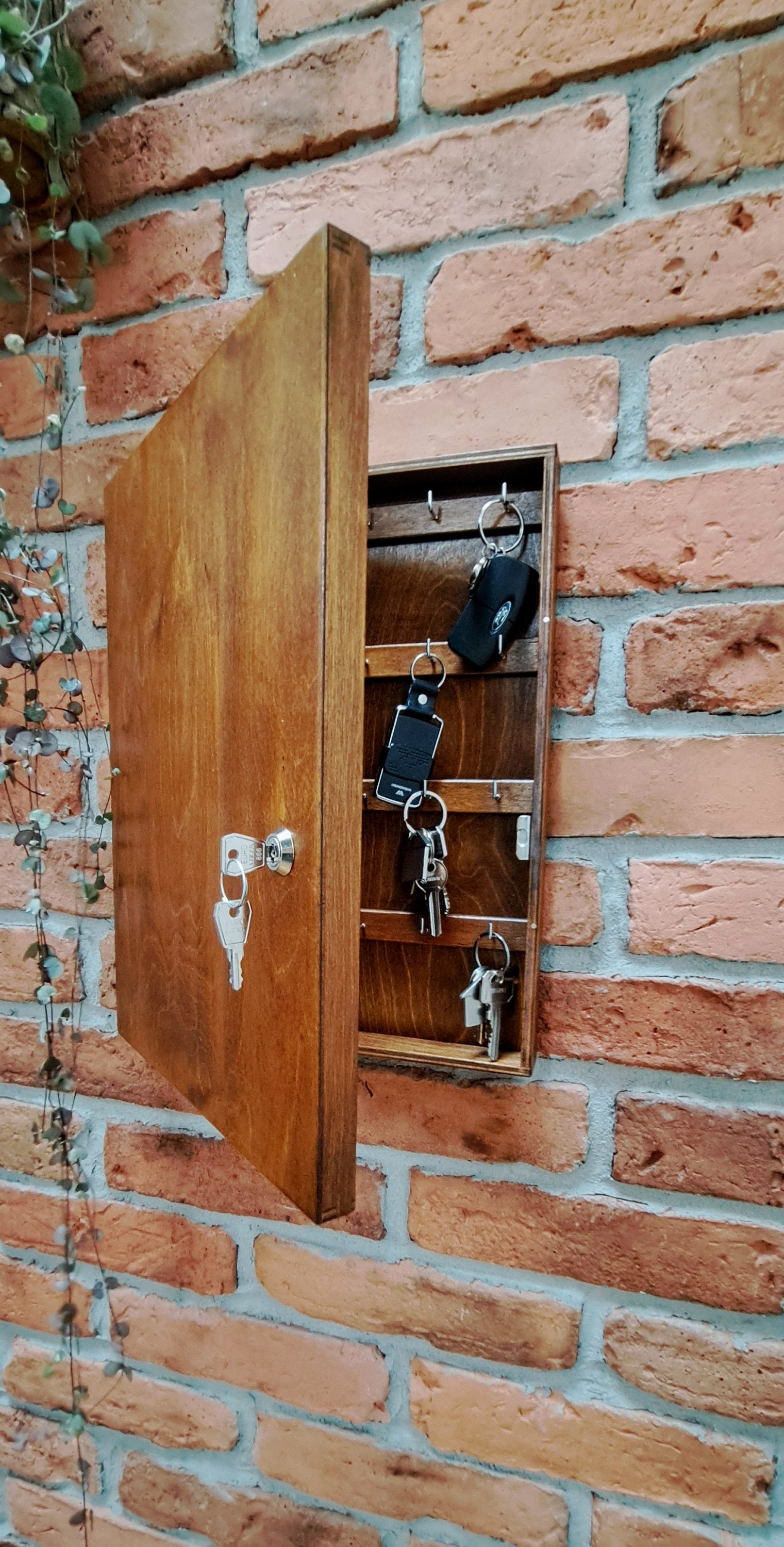 Personalized Lockable Hanging Wooden Key Box, Key Safe, Large Hanging ...
