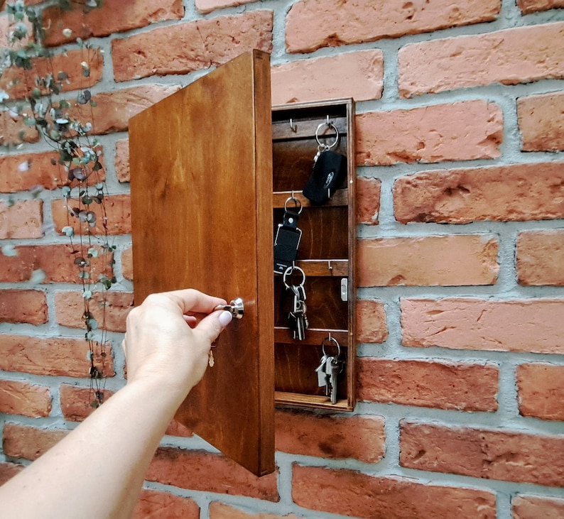 Personalized Lockable Hanging Wooden Key Box, Key Safe, Large Hanging ...