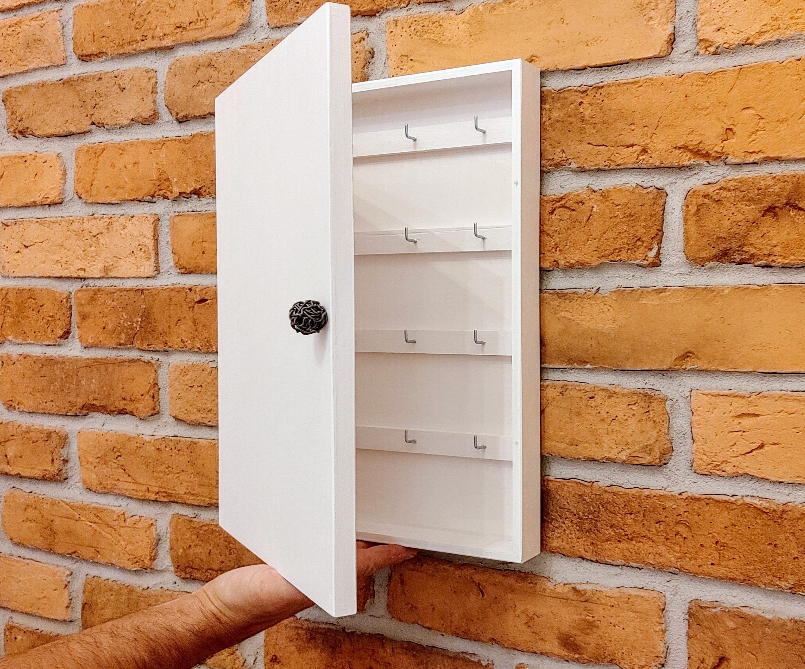 Natural Wooden Family Big Key Box, Hanging Key Box, Key Hooks, White ...