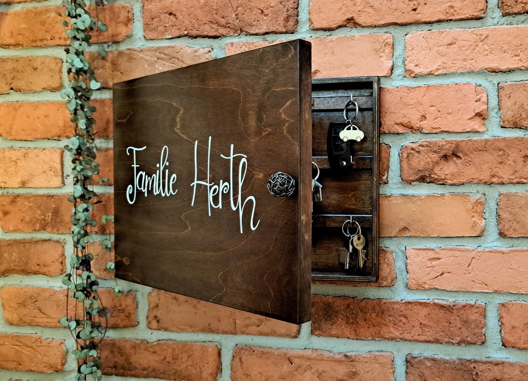 Natural Wooden Family Big Key Box, Hanging Key Box, Key Hooks, White ...