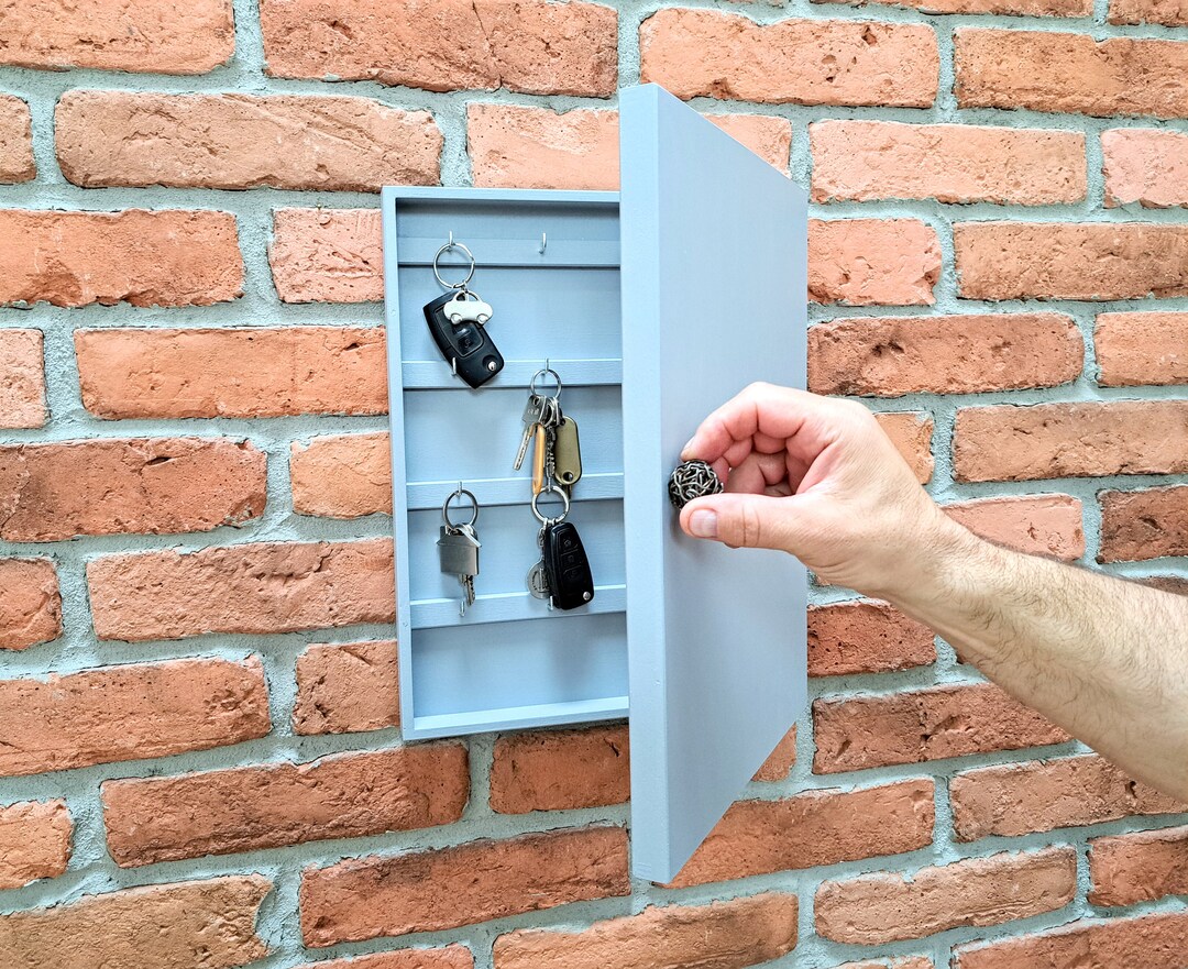 Natural Wooden Family Big Key Box, Hanging Key Box, Key Hooks, White ...