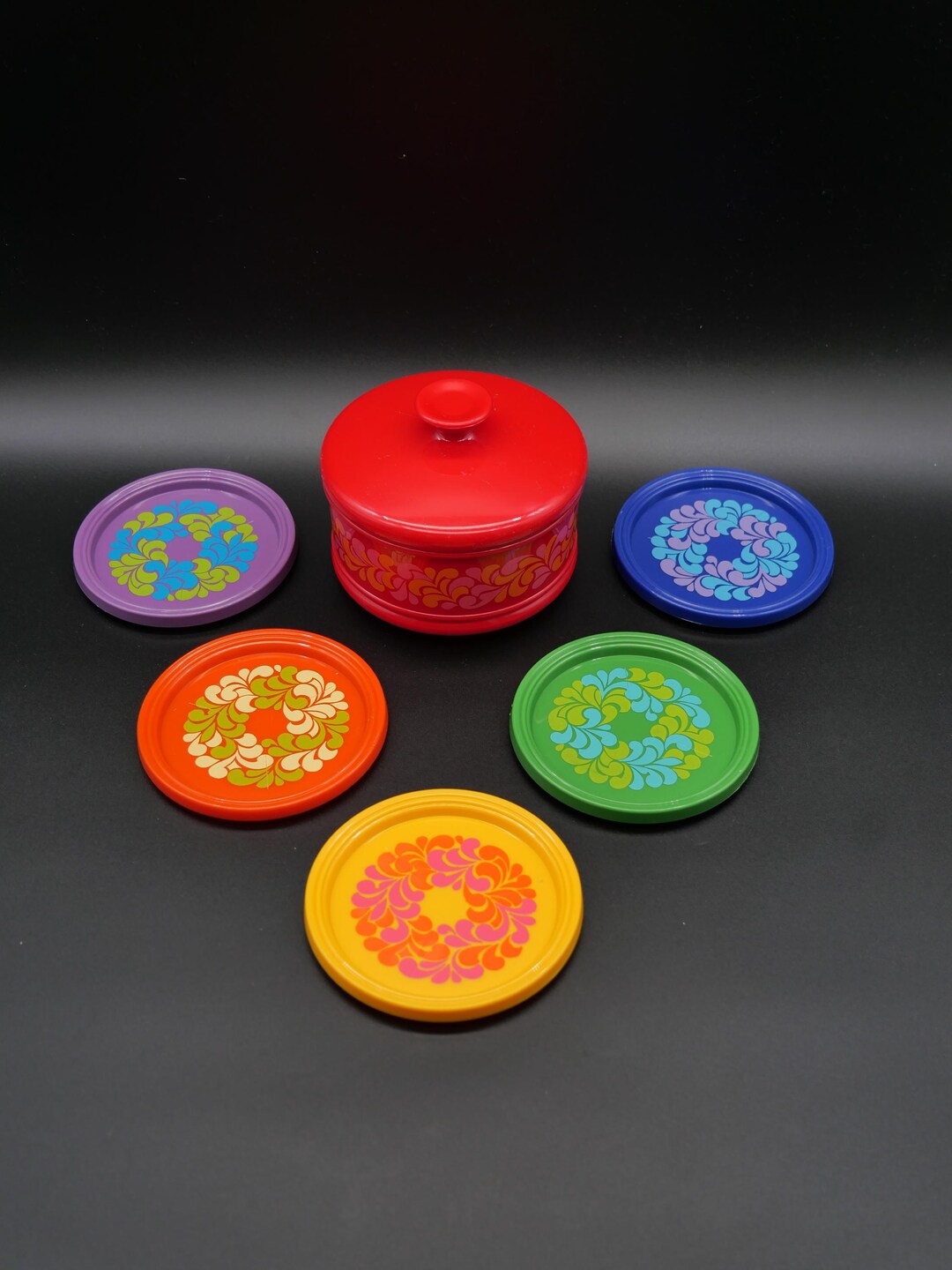 EMSA Glass Coasters 70s, 5 Pcs. Coasters in Box, Floral Pattern ...