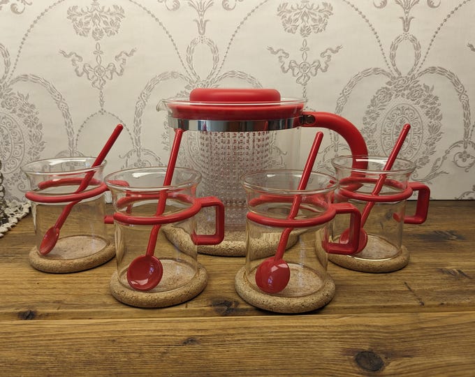 Bodum Picard Tea Set Red 4 Tea Glasses With Spoon, Including Teapot and ...