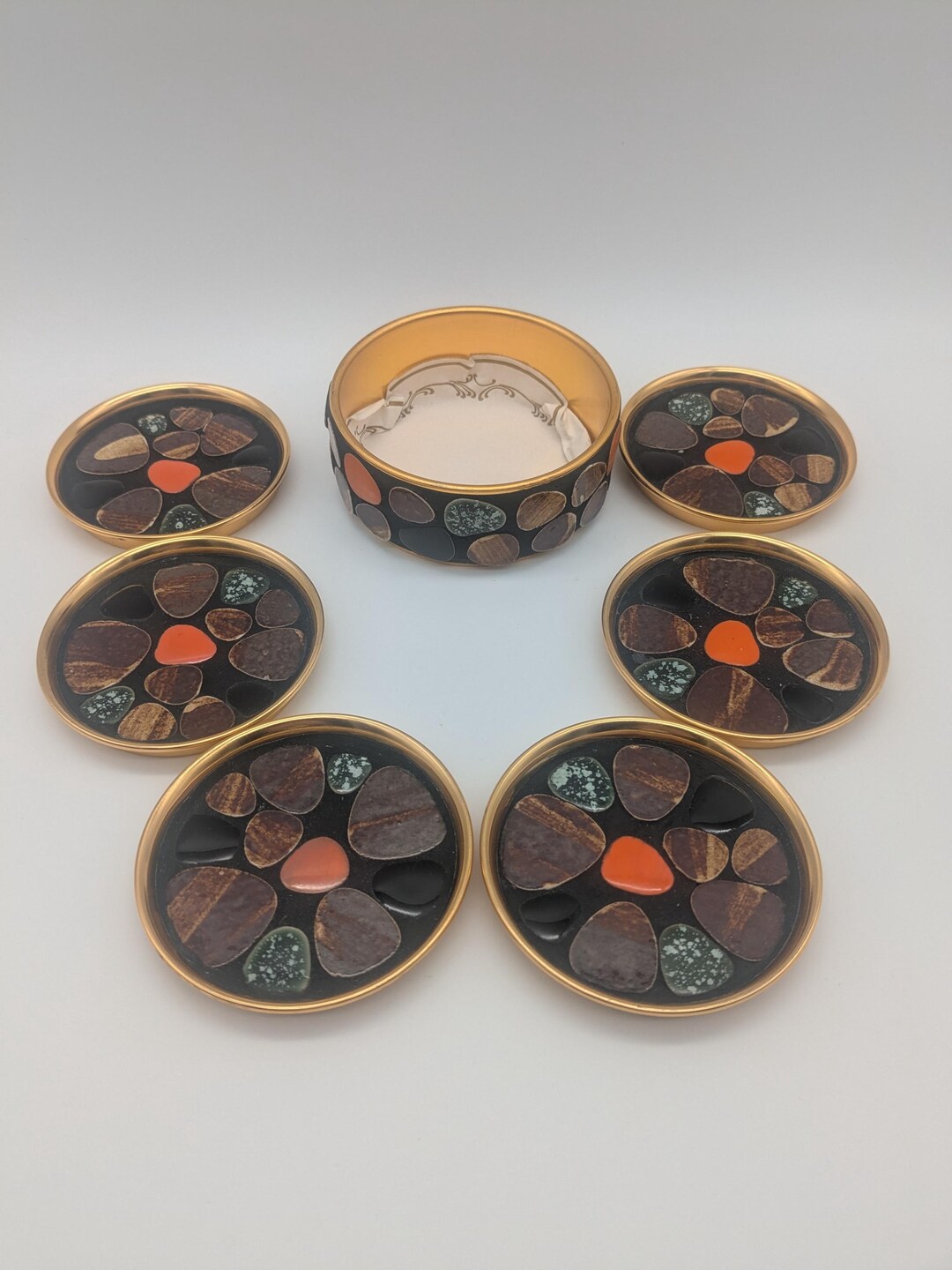 Vintage Coasters 70s 6 Coasters Metal Retro Mid Century West Germany ...