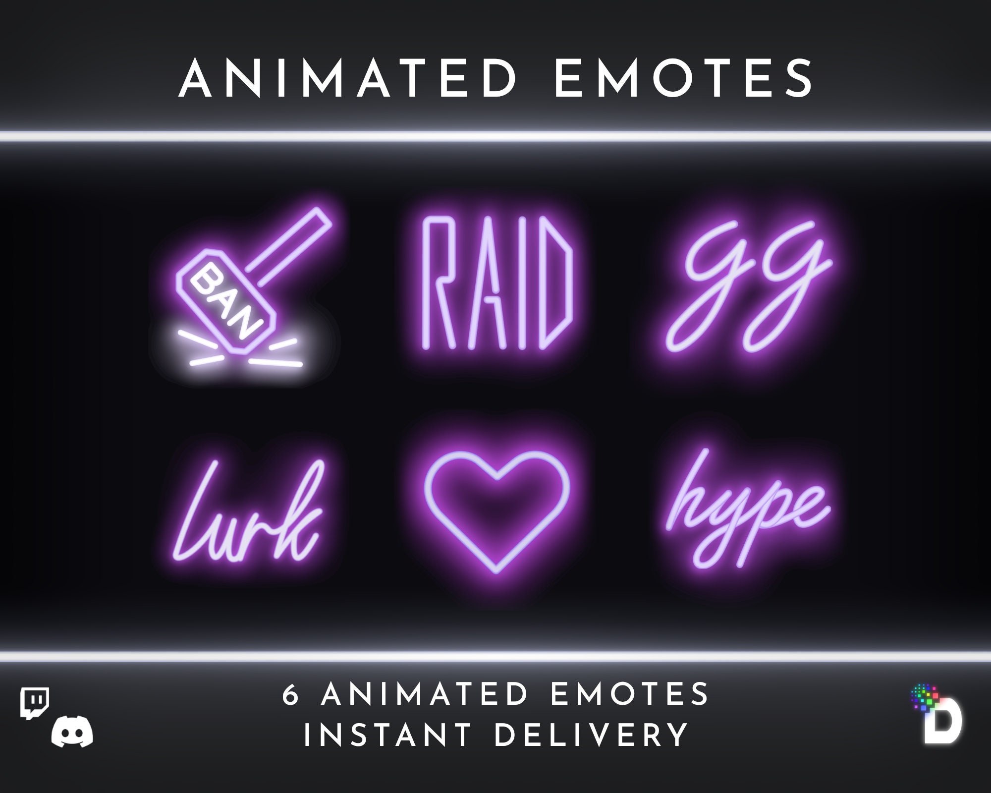 Twitch Emotes - Neon Essentials - Animated - Purple - Etsy