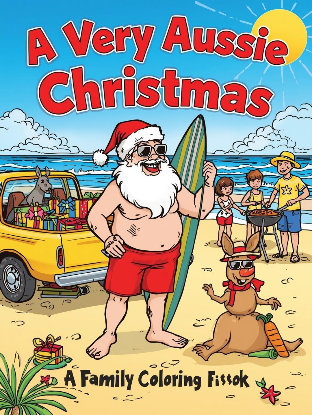 Aussie Christmas Coloring Pages: Kangaroo, Santa Surfboard (digital ...