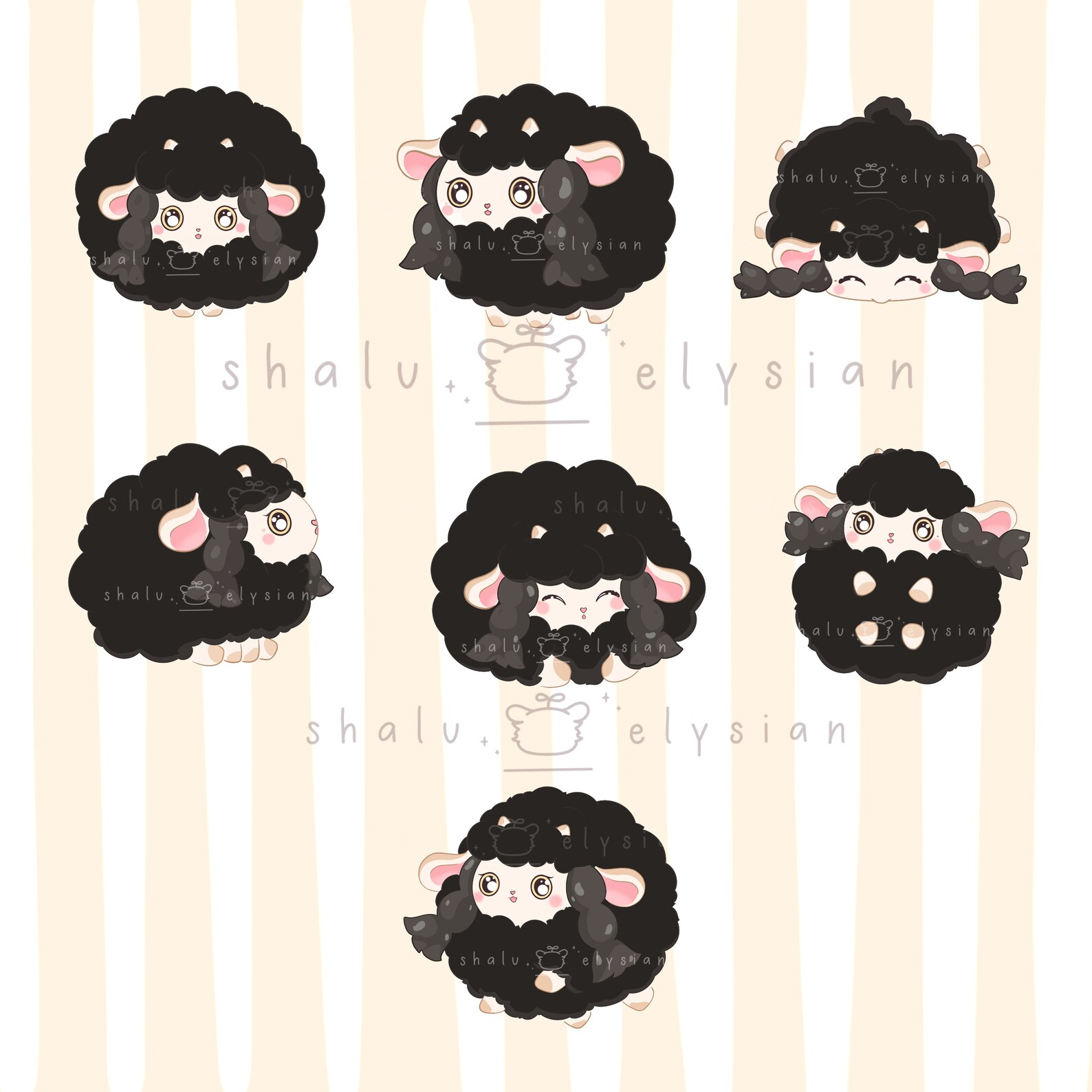 Kawaii Sheep Clipart Woo Loo Clipart Black Fluffy Sheep - Etsy