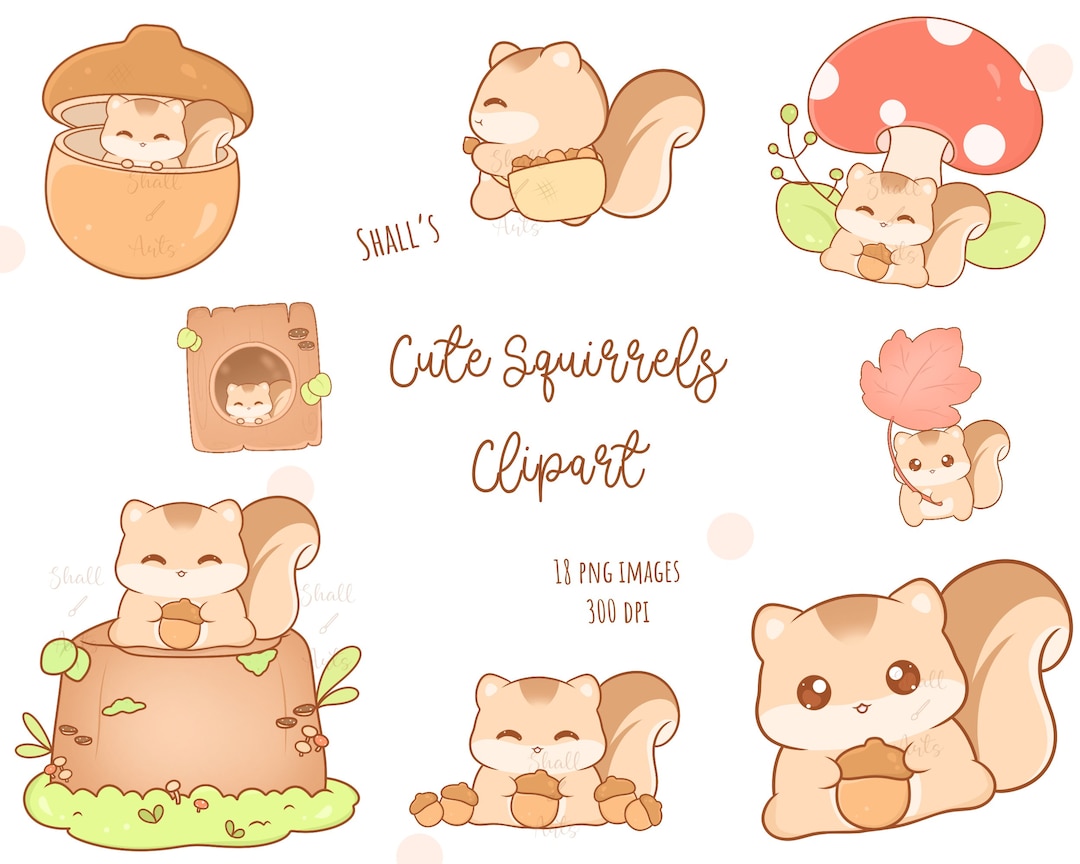 Kawaii Squirrel Clipart, Squirrel PNG, Cute Squirrel Clipart, Cute ...