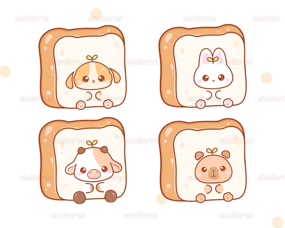 Bread Loaf Animals Clipart, Cute Animals PNG, Cute Cats Clipart, Kawaii ...