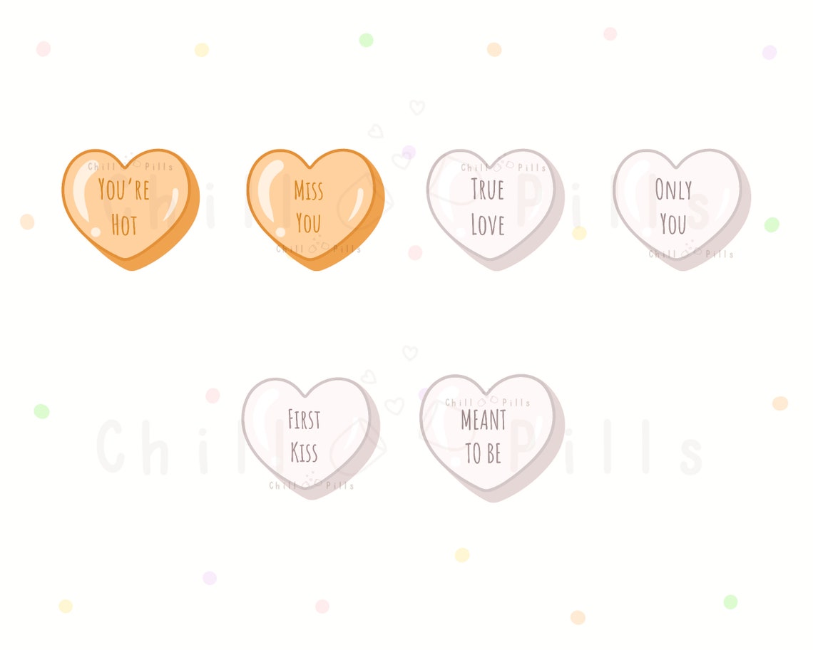 Conversation Hearts With Blanks Clipart, Valentine's Clipart, Heart ...
